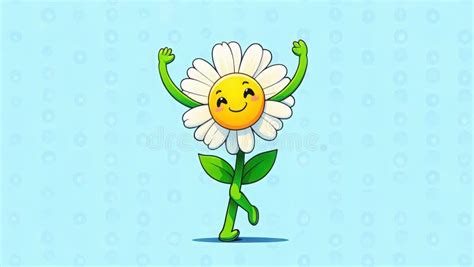 Happy Daisy Flower Character Dancing With Arms Raised In Celebration Stock Illustration