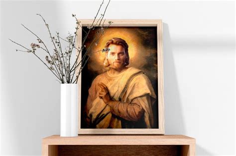 Space Jesus Canvas Wall Art Obi Wan Kenobi Poster Star Wars Funny