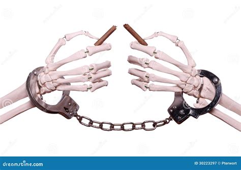 Skeleton Hands With Handcuff Holding Broken Cigar Stock Image Image