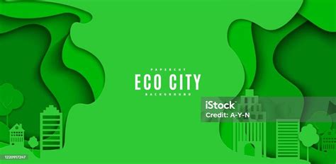 컷 페이퍼 스타일의 추상 녹색 전단지 컷 아웃 나무와 지구 포스터 도시 생태 브로셔 Ienvironmental 보호를 저장하기