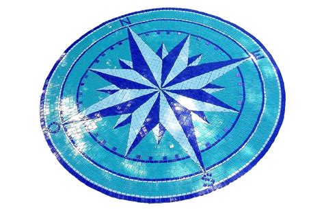 Compass Rose Mosaic Tile Art Custom Handmade Design For Easy Indoor