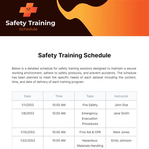 Free Safety Training Schedule Template To Edit Online