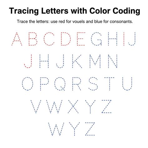 Tracing Letters With Color Coding Worksheet Download And Print Now