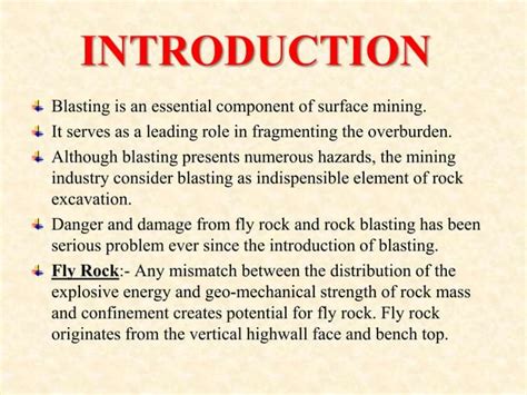Optimisation Of Drilling And Blasting Focussing On Fly Rock Ppt Geology Science