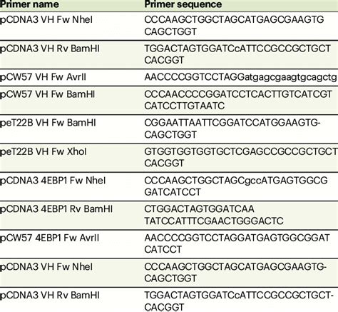 Primer Sequences Used For Construction Of Expres Sion Plasmids