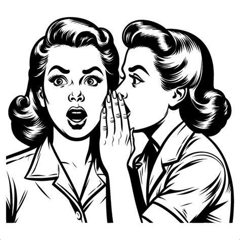 Retro Inspired Line Art 1940s Woman Whispering With A Surprised Look