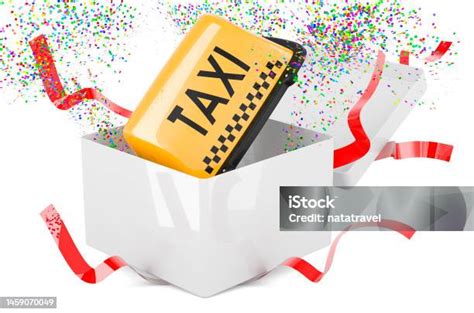 선물 상자 안의 택시 자동차 간판 3d 렌더링 3차원 형태에 대한 스톡 사진 및 기타 이미지 3차원 형태 개념 개념과 주제 Istock