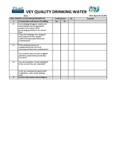 Fssc And Cgmp Checklist Download Free Pdf Hygiene Drinking Water