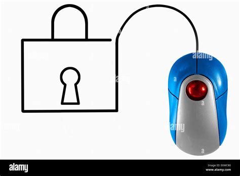 Lock Depicted By Computer Mouse Cable Stock Photo Alamy