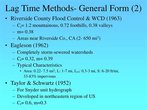 Ppt Time Of Concentration And Lag Time In Wms Powerpoint Presentation