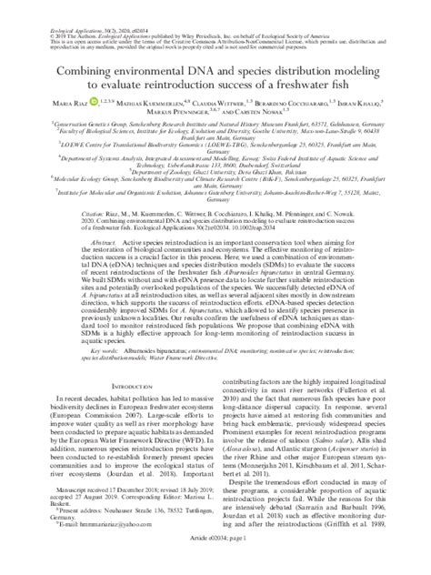 Pdf Combining Environmental Dna And Species Distribution Modeling To