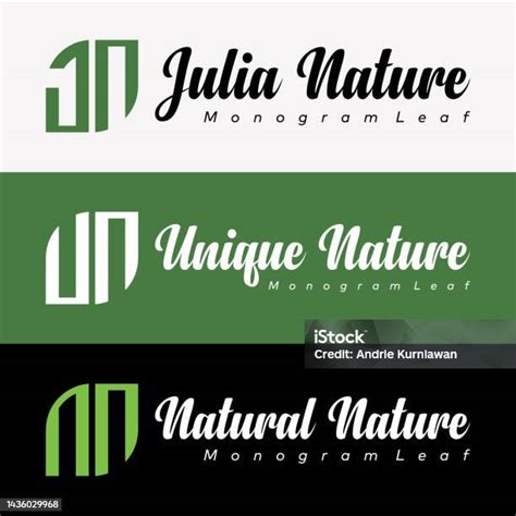 세트 편지 Jn Un N 모노그램 스타일 유기농 잎 우아한 현대 브랜드 아이덴티티 디자인 벡터 관목에 대한 스톡 벡터 아트 및