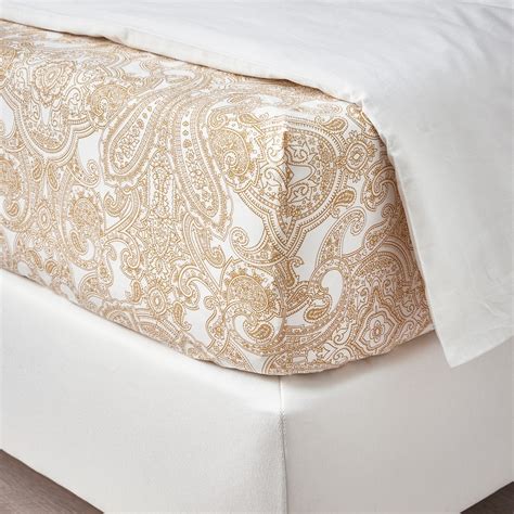 JÄttevallmo Fitted Sheet Yellow White King Ikea