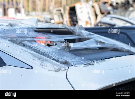 A Car After An Accident With A Broken Rear Window Broken Window In A Vehicle The Wreckage Of