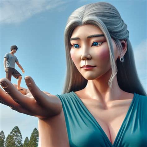 Giant Woman With Tiny Man Fascinating Encounter Revealed Ai Art