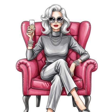 Stylish Silver Hair Grandma Clipart 17 Fashionable Mature Lady Png
