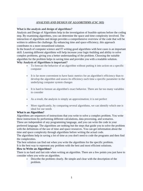 Csc 303 Analysis And Design Of Algorithm 2 Pdf Mathematical Optimization Algorithms