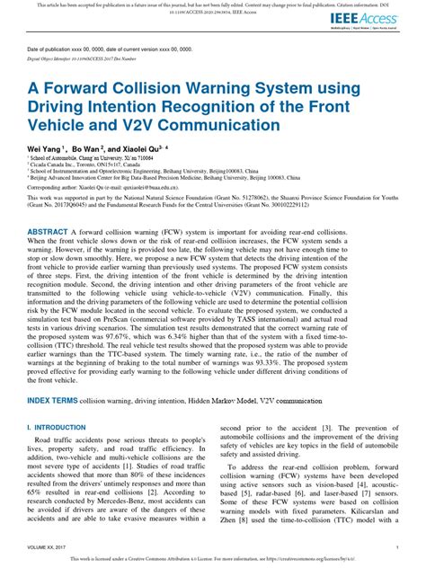 A Forward Collision Warning System Using Driving I Pdf Traffic Collision