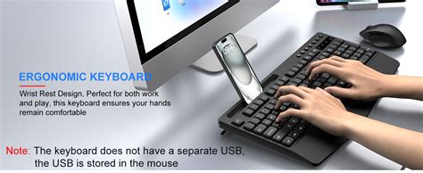 Edjo Wireless Keyboard And Mouse Combo Full Size Ergonomic Wireless Computer