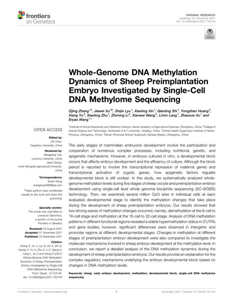 Pdf Whole Genome Dna Methylation Dynamics Of Sheep Preimplantation