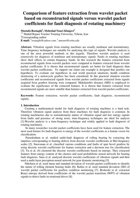 Pdf 1881 Comparison Of Feature Extraction From Wavelet Packet Based On Reconstructed Signals