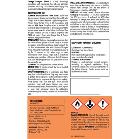 Omega Bumper Primer Black Spray 400g Aa Bpb400g Omega Industries
