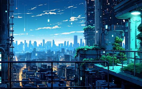 Aesthetic Lunar Punk A City From The Open Balcony Premium Ai