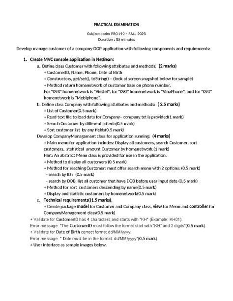 Pe Pro192 Practical Exam On Customer Management Oop Application Studocu