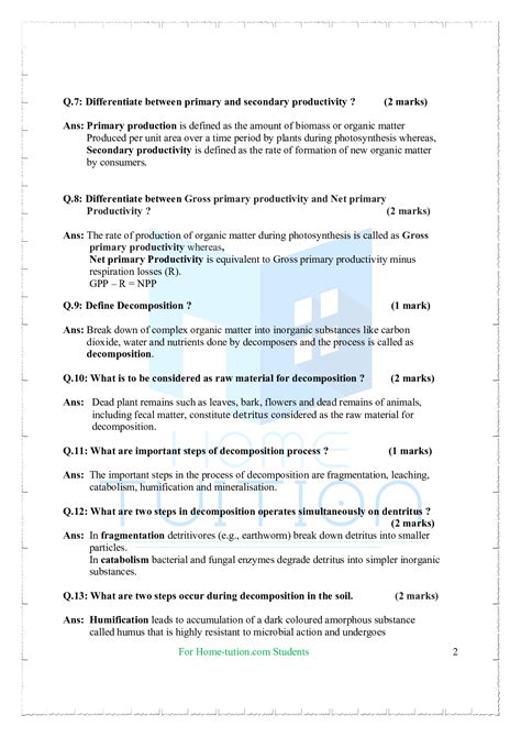 Important Questions For Class 12 Biology Chapter 14 Ecosystem