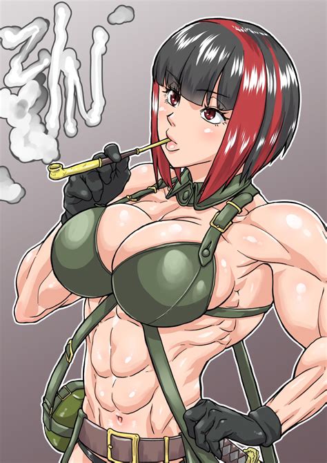 Rule 34 Abs Belt Big Muscles Black Hair Breasts Cleavage Female