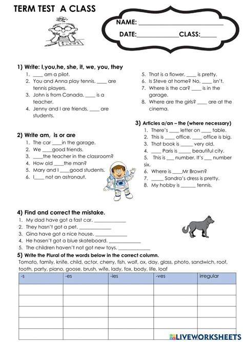 Grammar Test A 1 2 Worksheet Worksheets Library