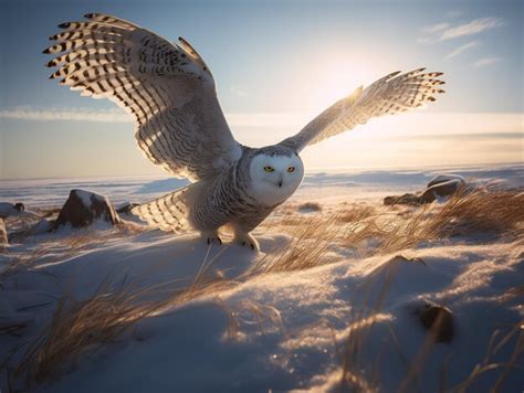 Premium Ai Image Flight Of The Snowy Owl Across The Arctic Tundra