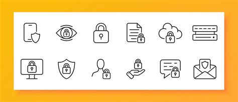 Security Icon Set File Lock Shield Monitor Cloud Server Smartphone Hand Message Black