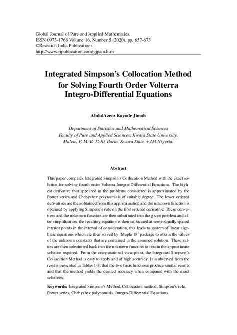 pdf integrated simpson s collocation method for solving fourth order