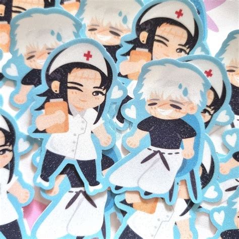 Satosugu Glitter Sticker Nurse Geto Gojo Kenjaku Satoru Suguru Fanart