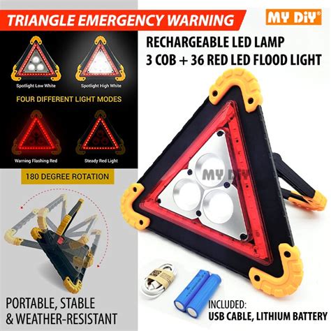 Mydiyhomedepot Led Triangle Emergency Warning Working Rechargeable Lamp Led Flood Light
