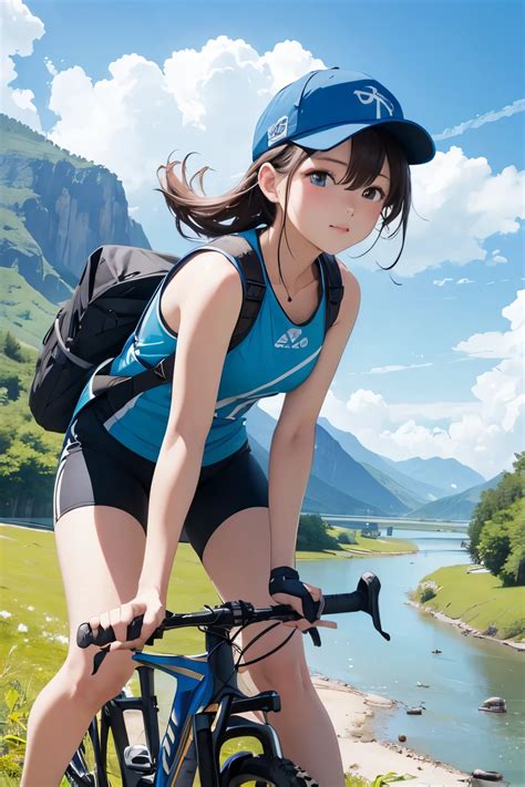 Anime Girl On A Bike Posing For A Picture In A Field Seaart Ai