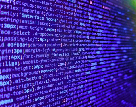 Modern Tech Minificated Web Development Javascript Code Close Up In Sunset Rays Computer