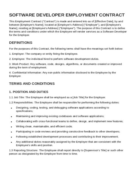 Software Developer Employment Contract Template Fill Out And Sign Online