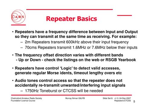 PPT Chelmsford Amateur Radio Society Essex Repeater Group Foundation Course Repeaters CTCSS