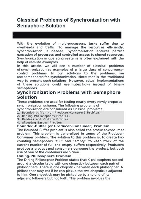 Classical Synchronization Problems With Semaphore Solutions Cs101