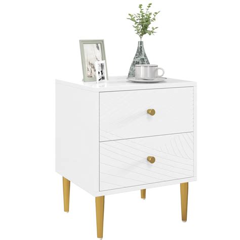 Elegant White Bedside Table With 2 Drawers And Metal Legs By Homcom Yavolo