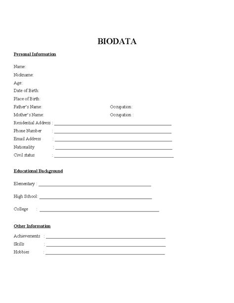 Biodata Template Philippines Biodata Personal Information Name