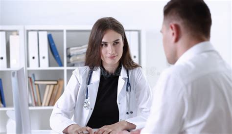 Beautiful Smiling Female Doctor Hold Silver Pen Stock Image Image Of