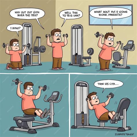Humorous Gym Cartoon Scenes For Workout Inspiration Premium Ai