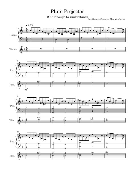 Pluto Projector Rex Orange County Sheet Music For Piano Strings Group Solo