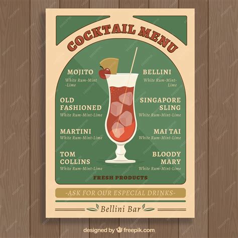 Free Vector Vintage Cocktail Menu Template