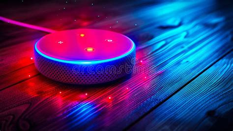 A Smart Speaker Sitting On Top Of A Wooden Table Stock Image Image Of