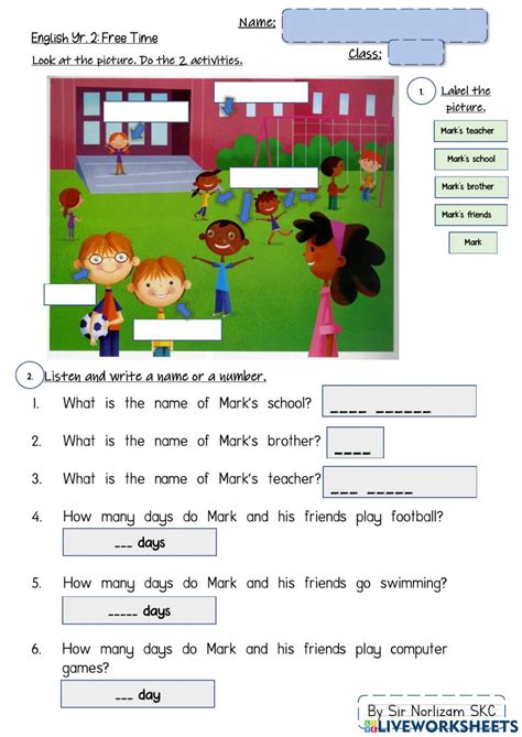 Year 2 Free Time Page 64 Worksheet Free Time English Activities Listening Lessons