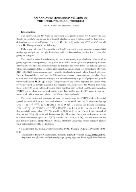 Pdf An Analytic Semigroup Version Of The Beurling Helson Theorem
